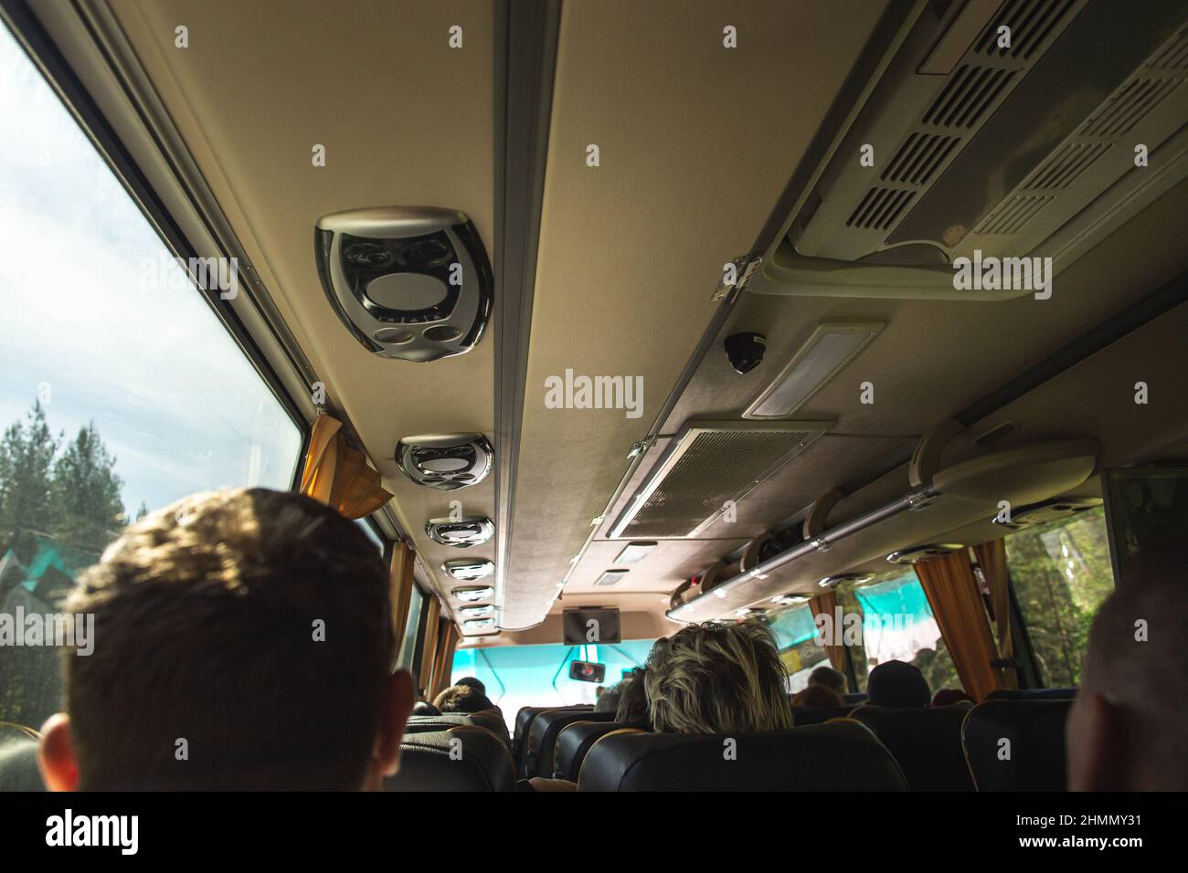 Row of air conditioning system in shuttle bus, making cool fresh air ...