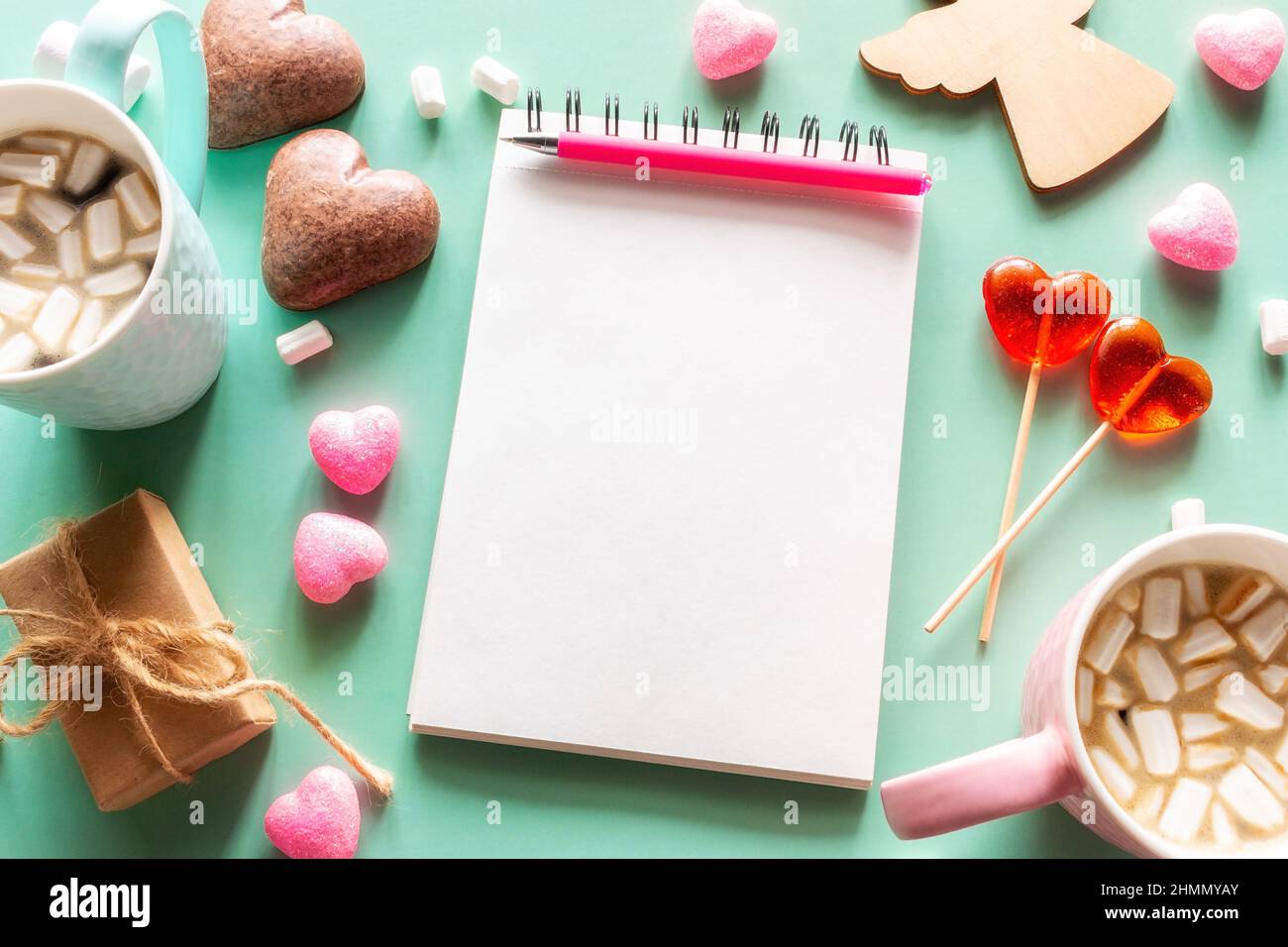 valentine's day gift and empty notepad for text, love letter ...