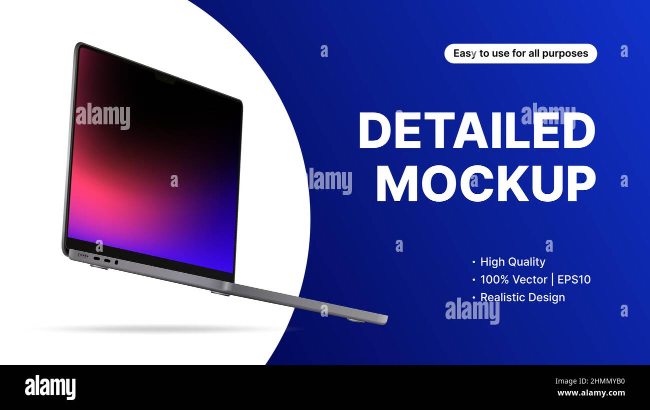Realistic Laptop, Editable Mockup. Blue Banner Template for All ...