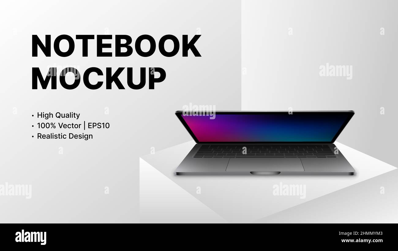 Half closed Realistic Laptop with blank Screen. Digital Product Mockup ...