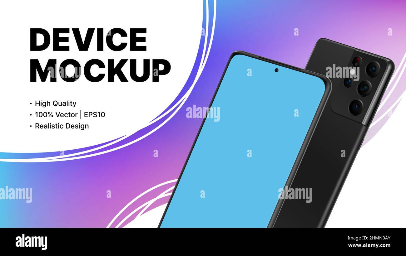 Smartphone with 5 cameras, Front and Back View, Realistic Mockup ...