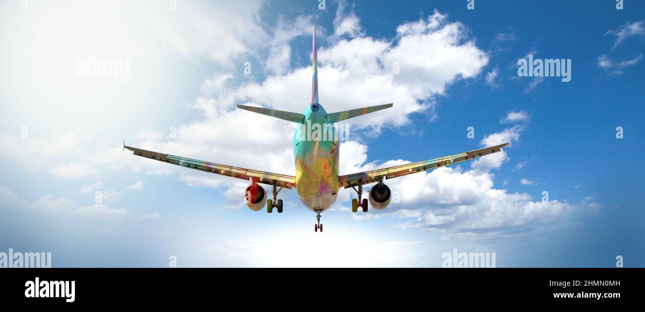 Big jet plane taking off on blue sky Stock Photo - Alamy