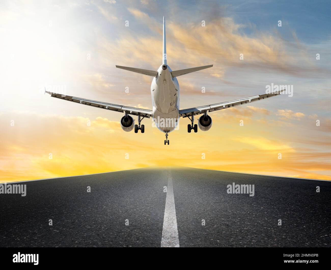 Big jet plane taking off runway Stock Photo - Alamy