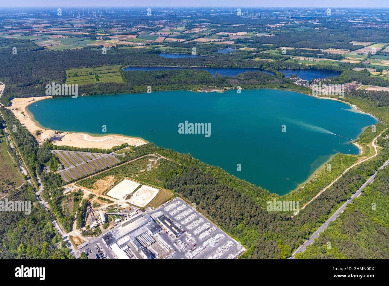 Aerial view, Silbersee II with sandy beach and lido, Lehmbraken ...