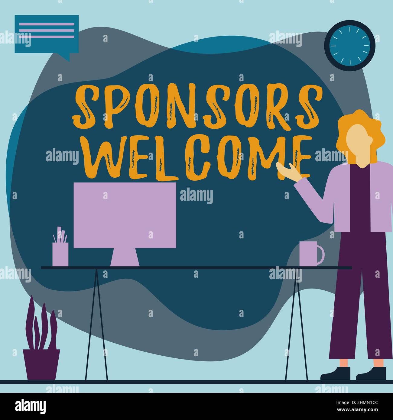 Inspiration showing sign Sponsors Welcome. Business showcase announcing ...