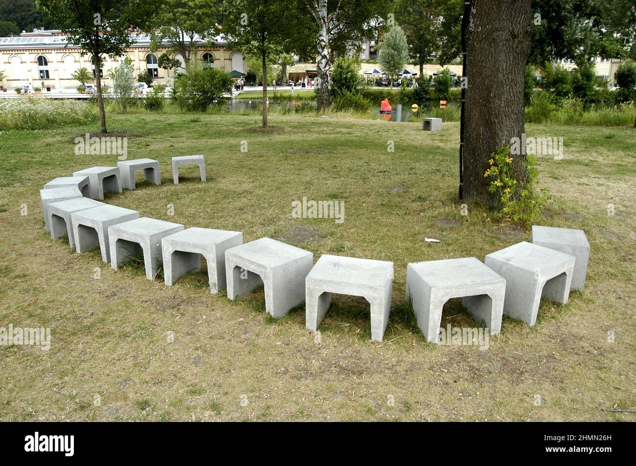 concrete seats in greenery, Germany Stock Photo - Alamy