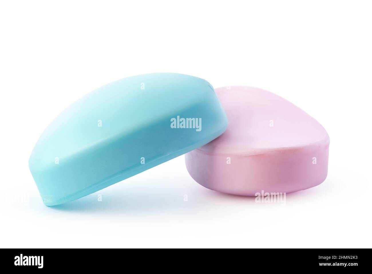 Pink and blue soap bars on white background Stock Photo - Alamy