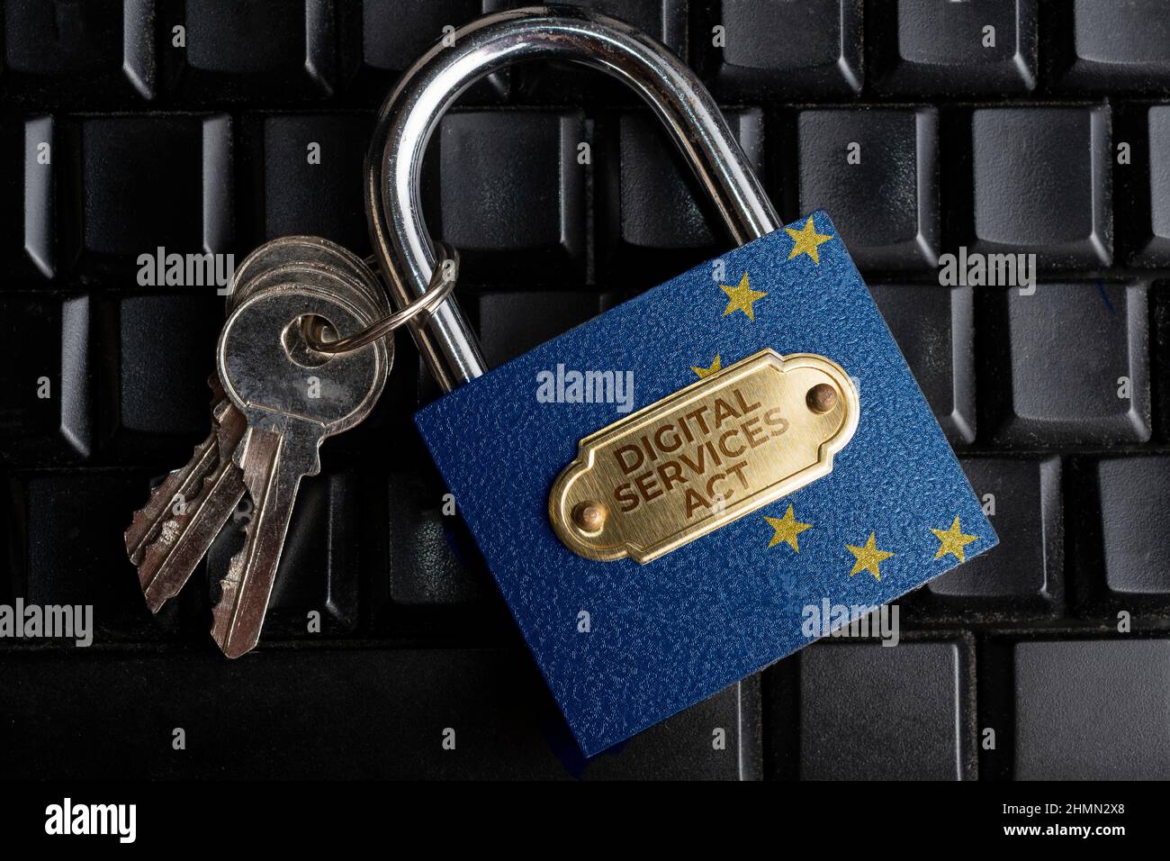 Digital services act (DSA) concept: lock and keys with European Union ...