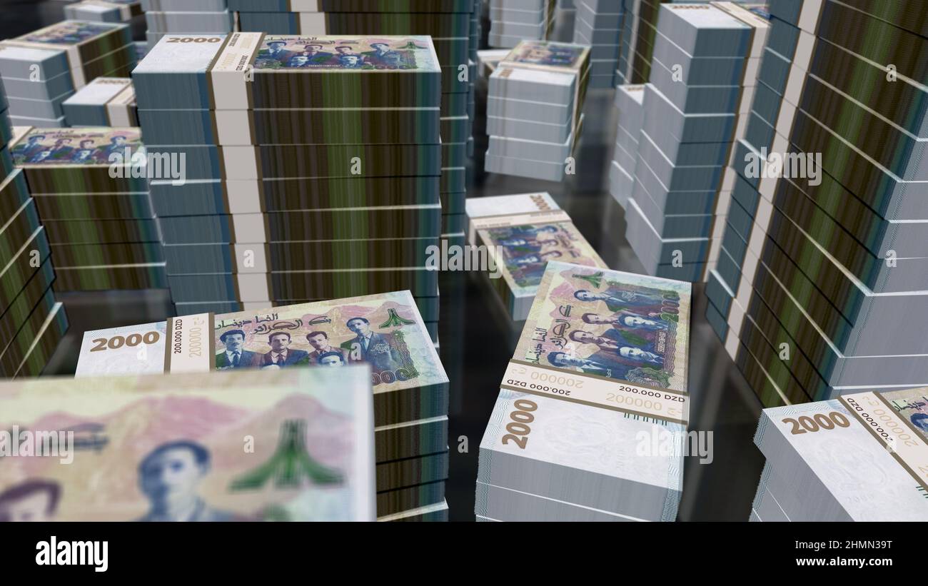 Algeria Dinar money pack 3d illustration. DZD banknote bundle stacks ...