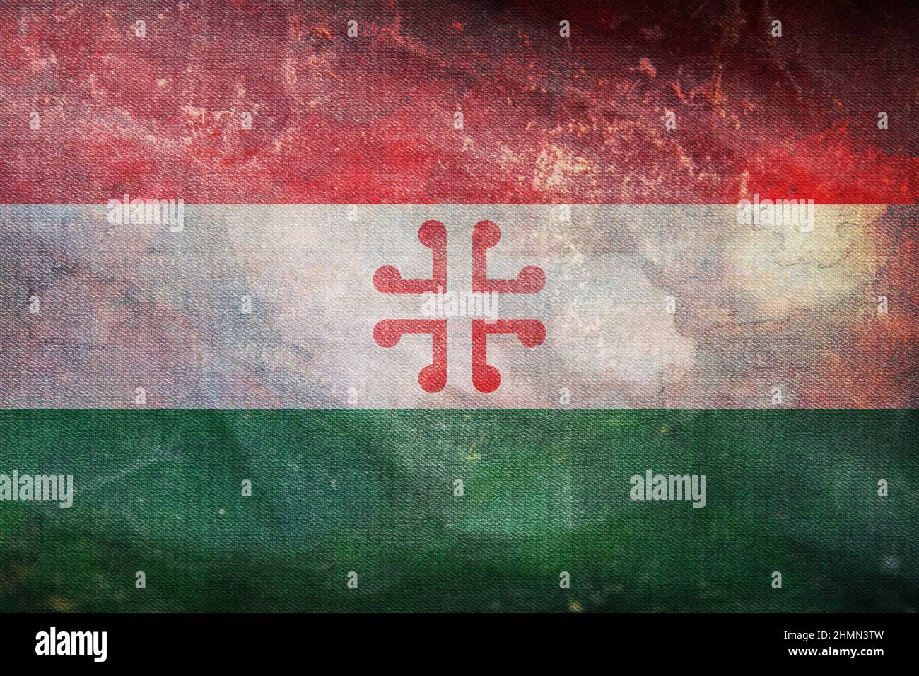 Top view of retro flag De Haan, Belgium with grunge texture. Belgian ...