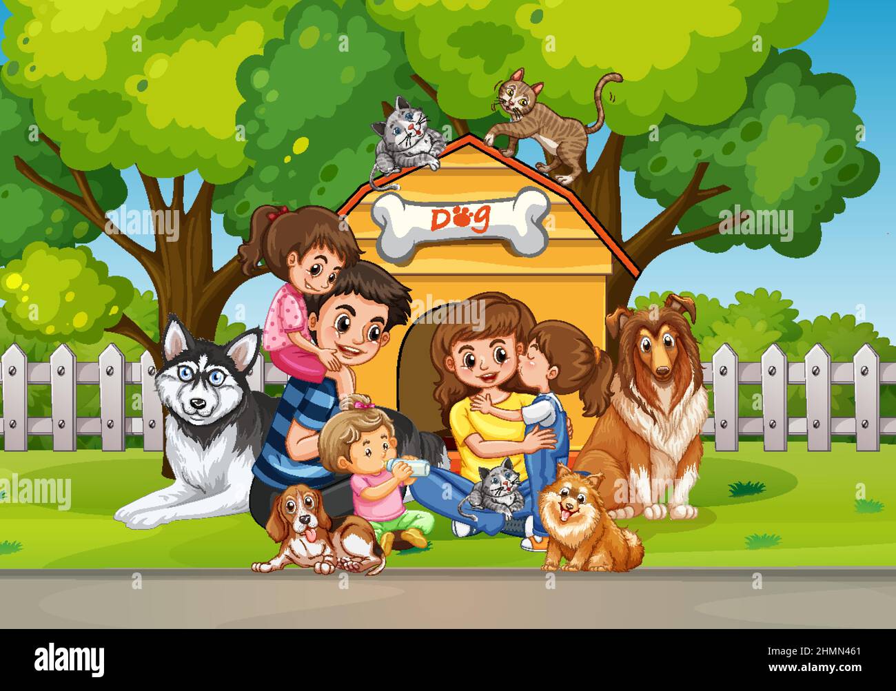 Family dog children garden Stock Vector Images - Alamy