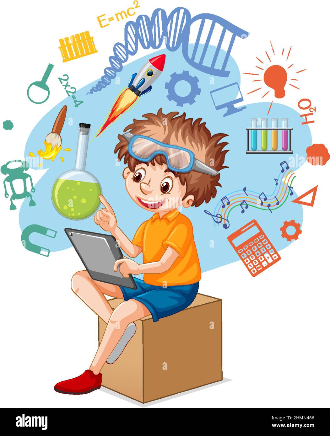 Young boy using laptop for education illustration Stock Vector Image ...