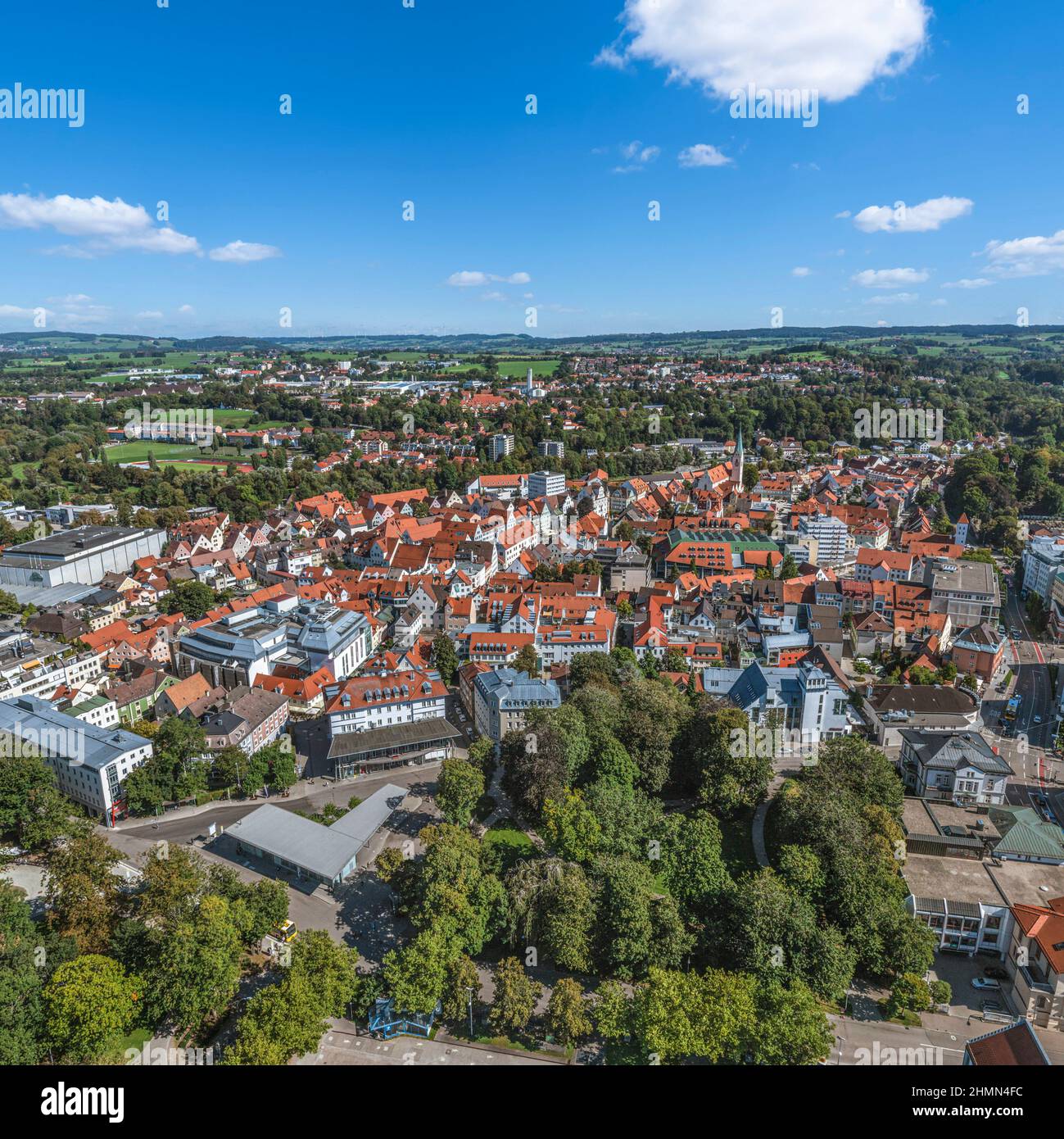 Aerial view to Kempten - central town of the Allgäu and one of the ...