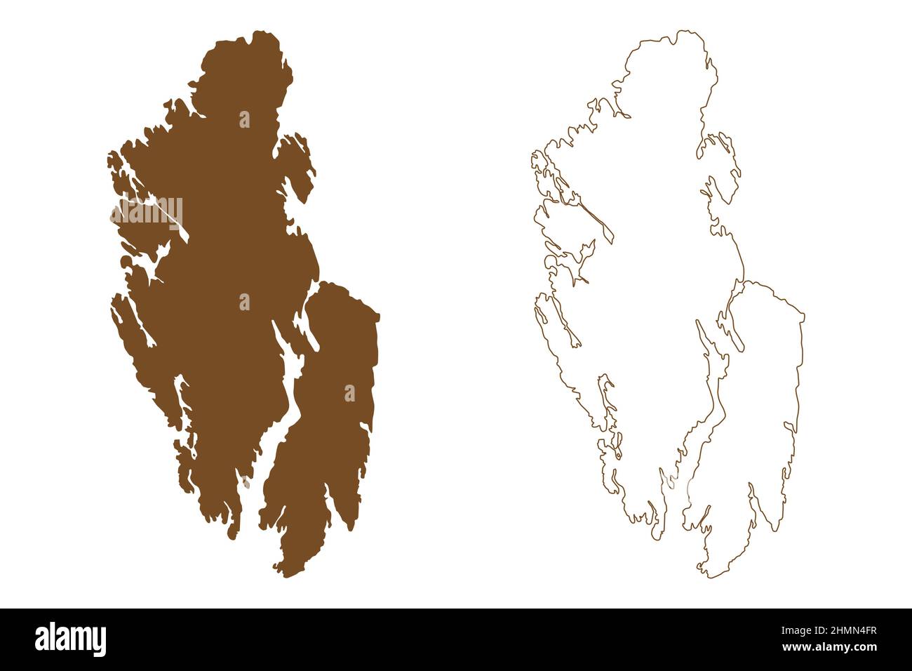 Ytre Sula island (Kingdom of Norway) map vector illustration, scribble ...