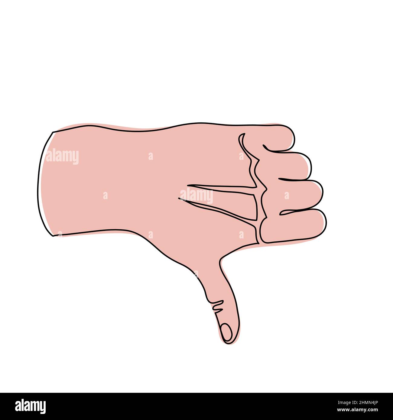 Thumb down, dislike. Hand gesture. One continuous line art drawing ...