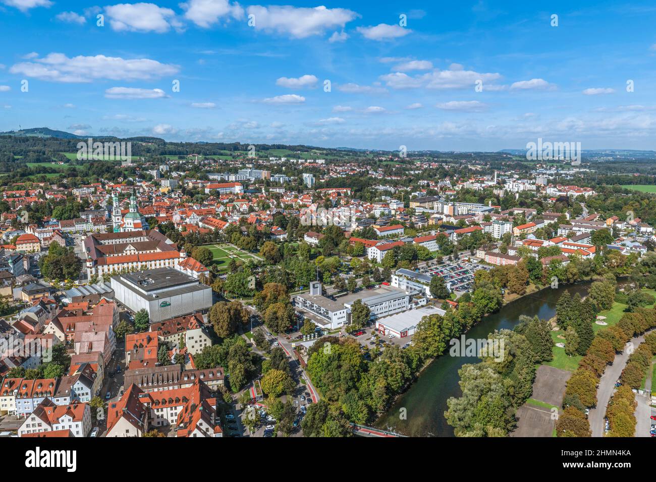 Aerial view to Kempten - central town of the Allgäu and one of the ...