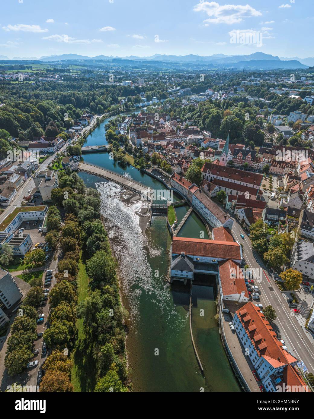 Aerial view to Kempten - central town of the Allgäu and one of the ...