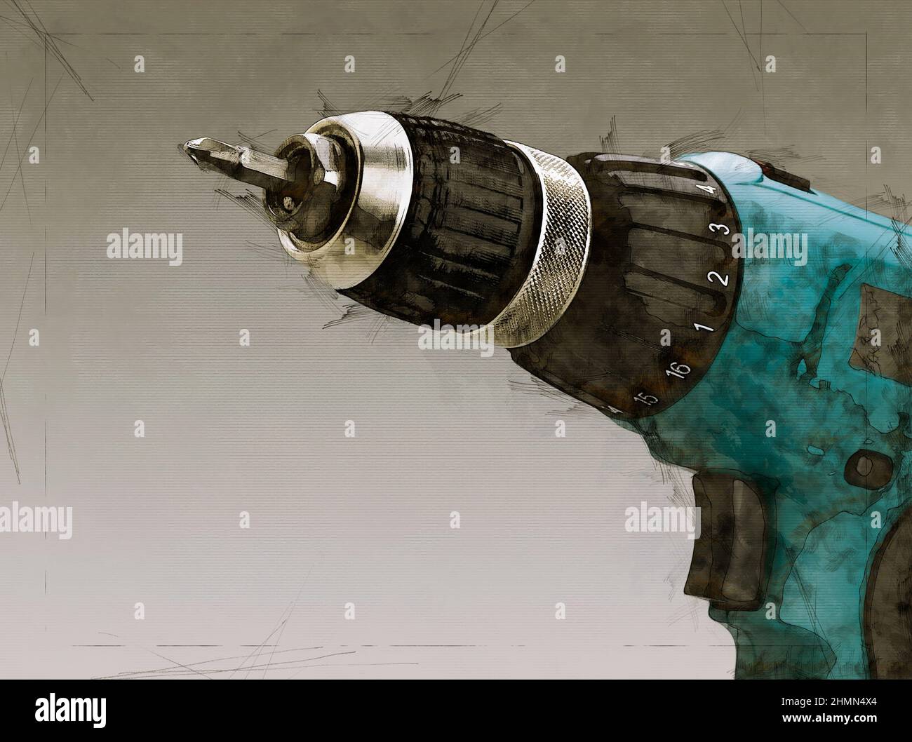 Illustration Sketch of a electric screwdriver in Close up Stock Photo ...