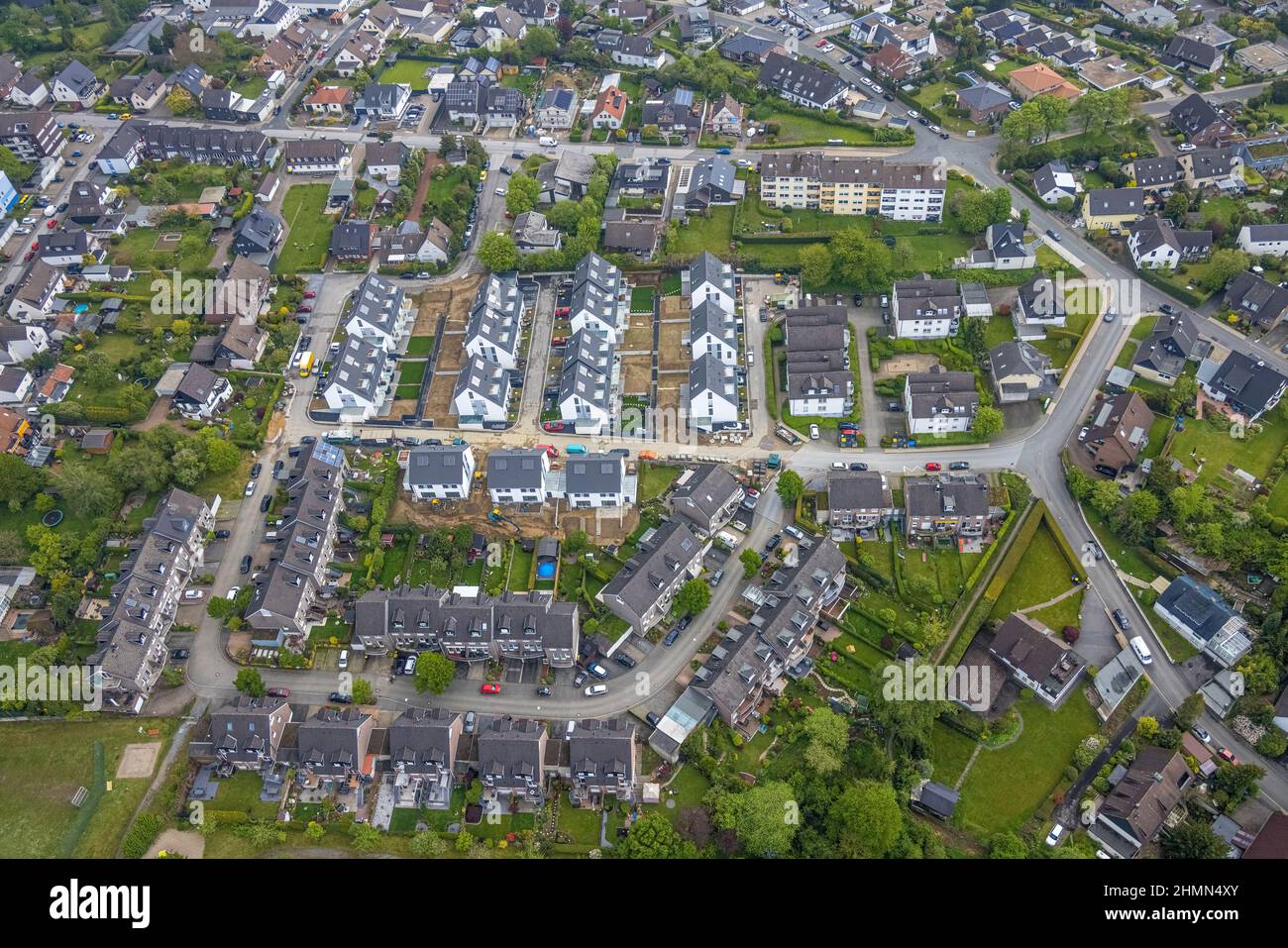 Aerial photograph, residential area construction site and new building ...