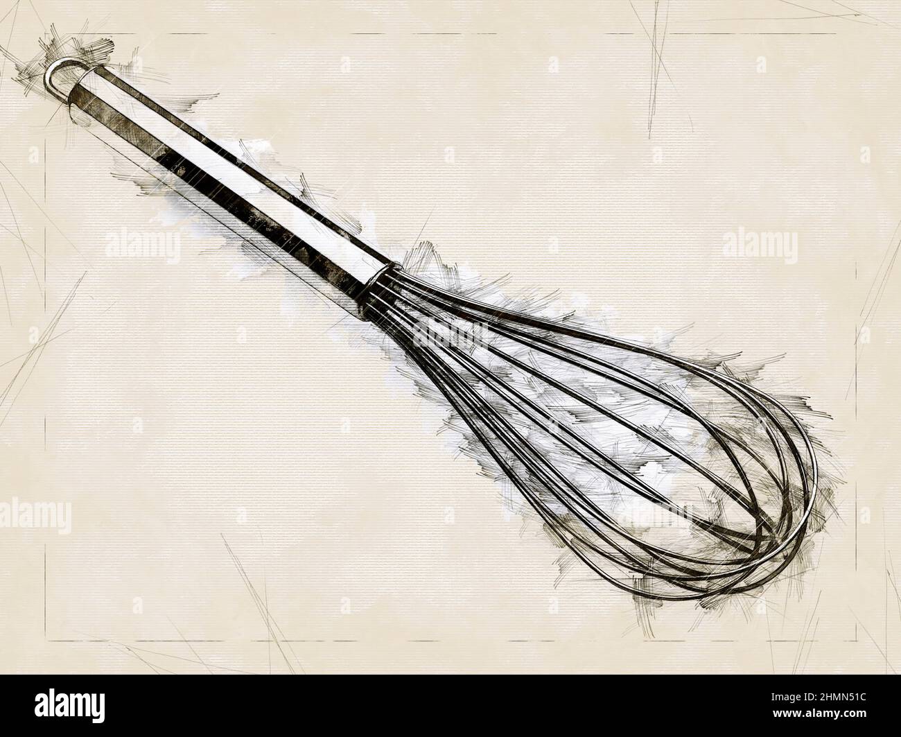 Illustration Sketch of a Stainless steel whisk on stripped craft paper ...