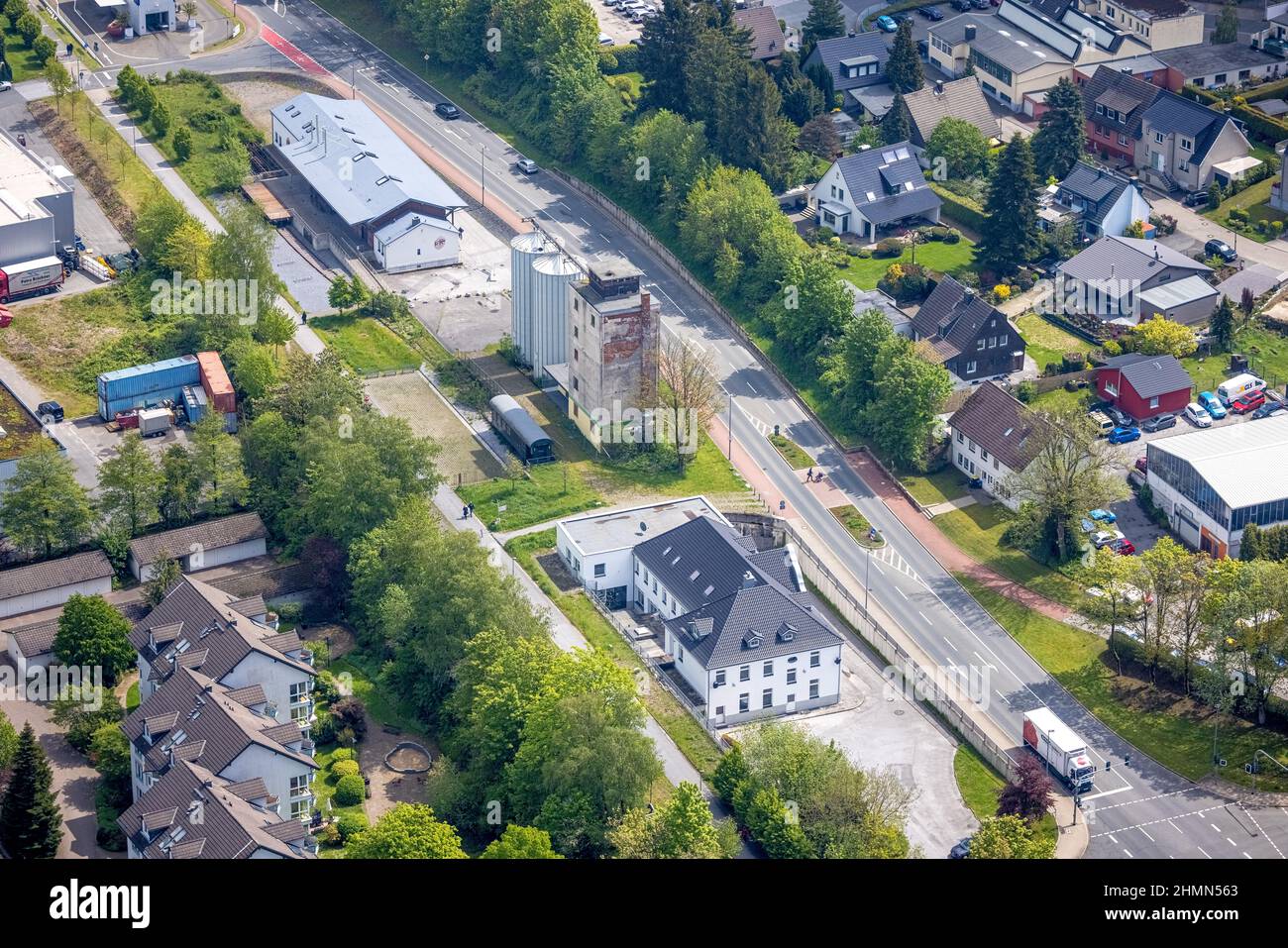 Aerial view, panorama bike path at the old granary, Leubeck ...