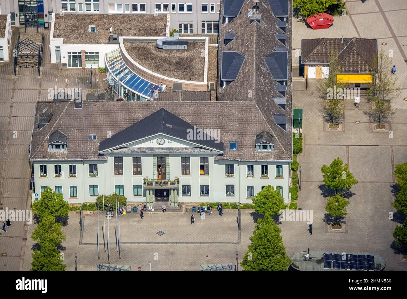 Aerial view, city hall, Leubeck, Heiligenhaus, Ruhr area, North Rhine ...