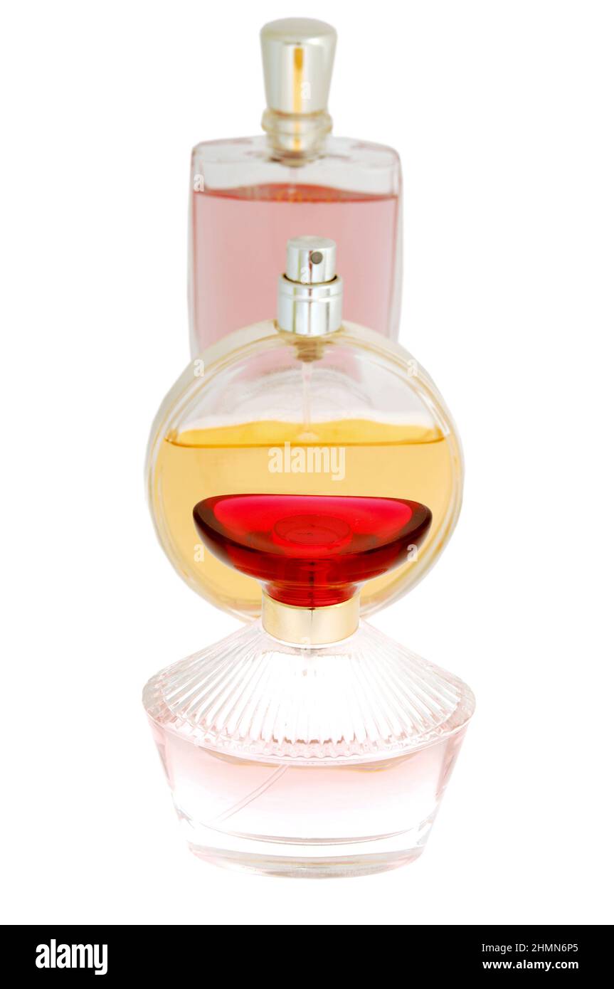 Perfume bottles on a line. Note that only the front is in focus Stock ...