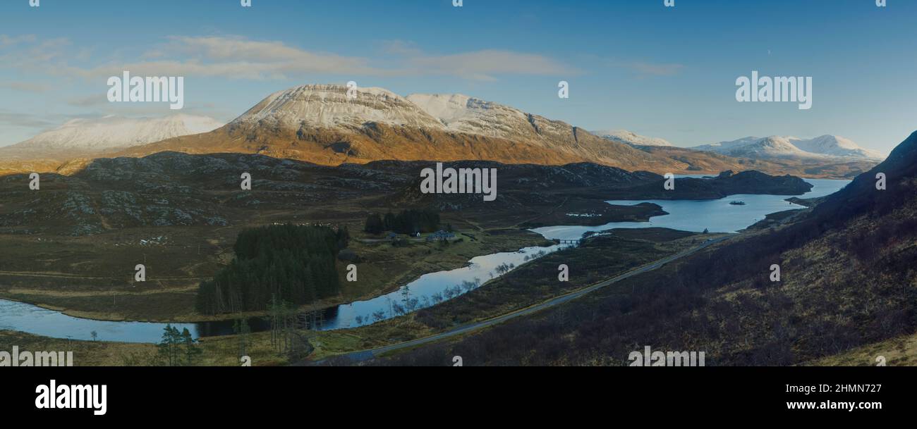 Panorama of Sutherland mountains in winter, Highland Scotland Stock ...