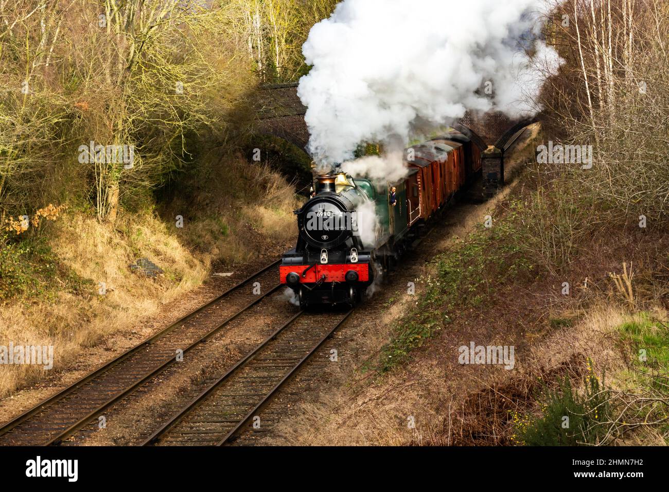 GWR Hall locomotive 4-6-0 No.6990 hauling a Freight train on the Great ...