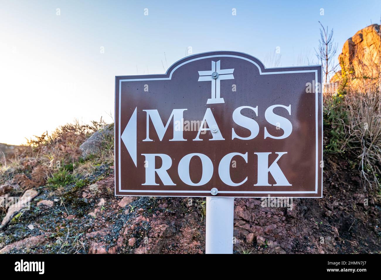 Sign pointing to the historic mass rock by Kincasslagh in County ...