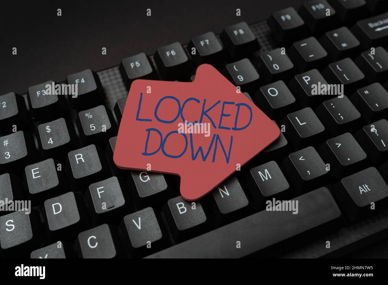 Hand writing sign Locked Down. Word Written on emergency measure which ...