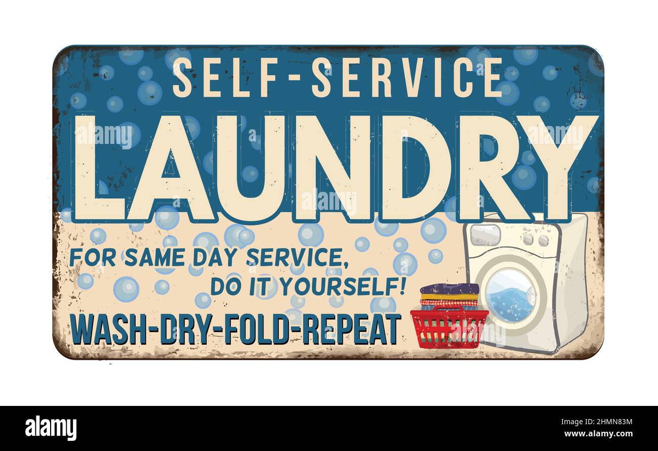 Laundry funny vintage rusty metal sign on a white background, vector ...