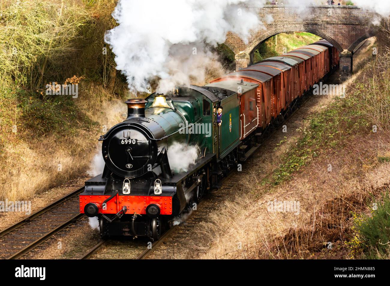 GWR Hall locomotive 4-6-0 No.6990 hauling a Freight train on the Great ...