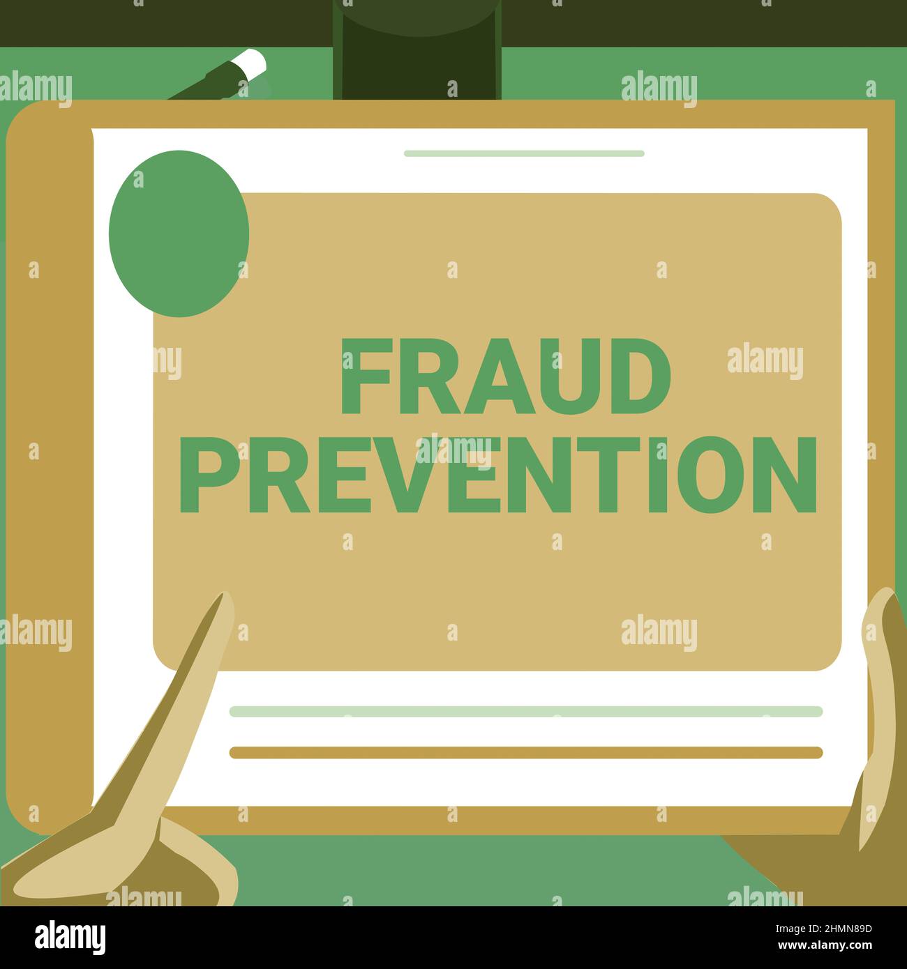 Handwriting text Fraud Prevention. Word Written on stop from doing or ...