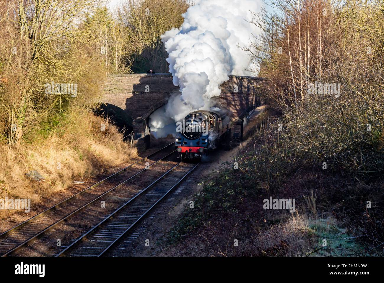 BR Standard steam locomotive Class 5 73156 hauling a passenger train ...