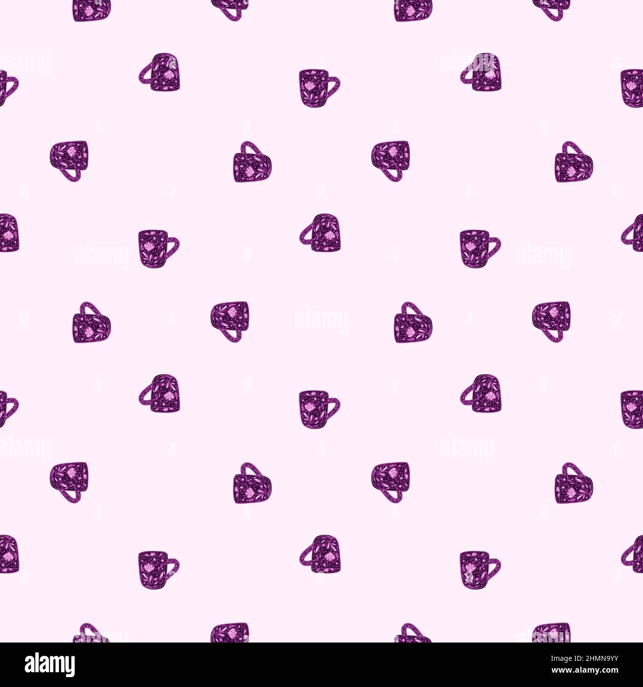 Cute mugs seamless pattern. Background of teatime. Repeated texture in ...