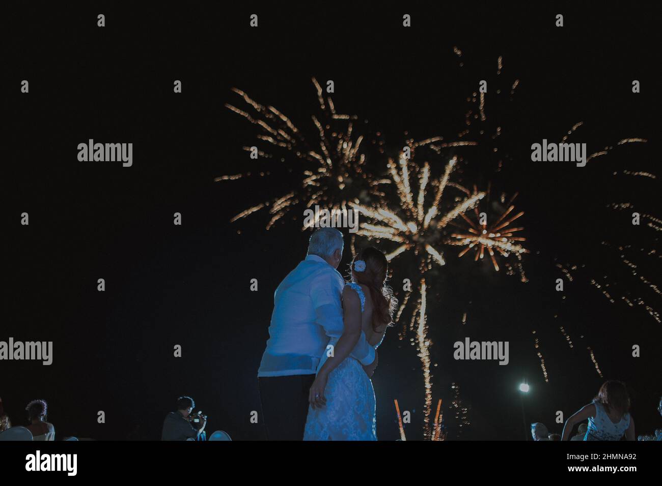 A fireworks display on a wedding reception Stock Photo - Alamy