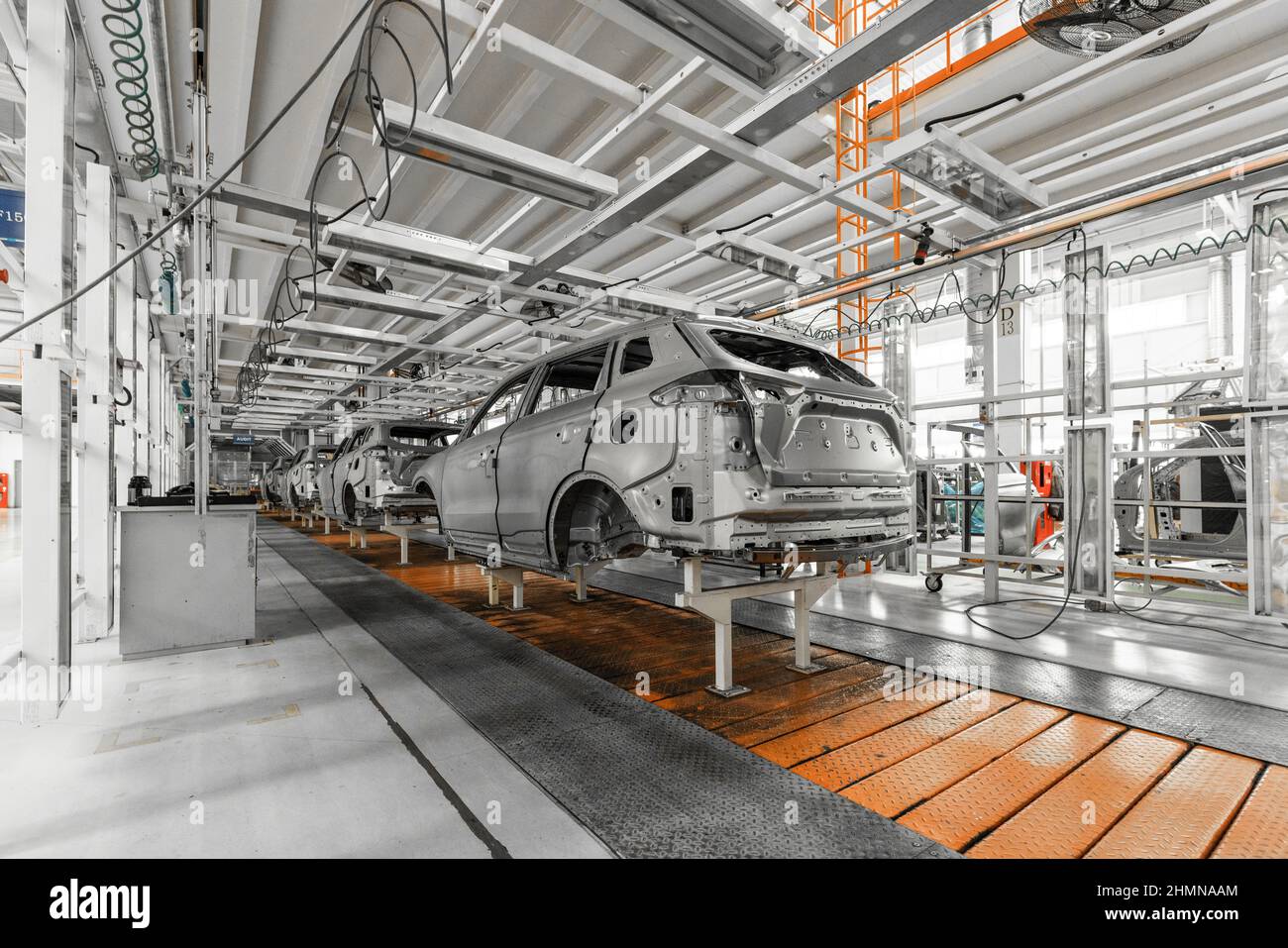 Plant for production of cars. Modern automotive industry. Electric car ...