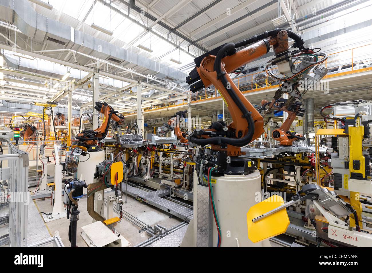 Plant for production of cars. Modern automotive industry. Electric car ...