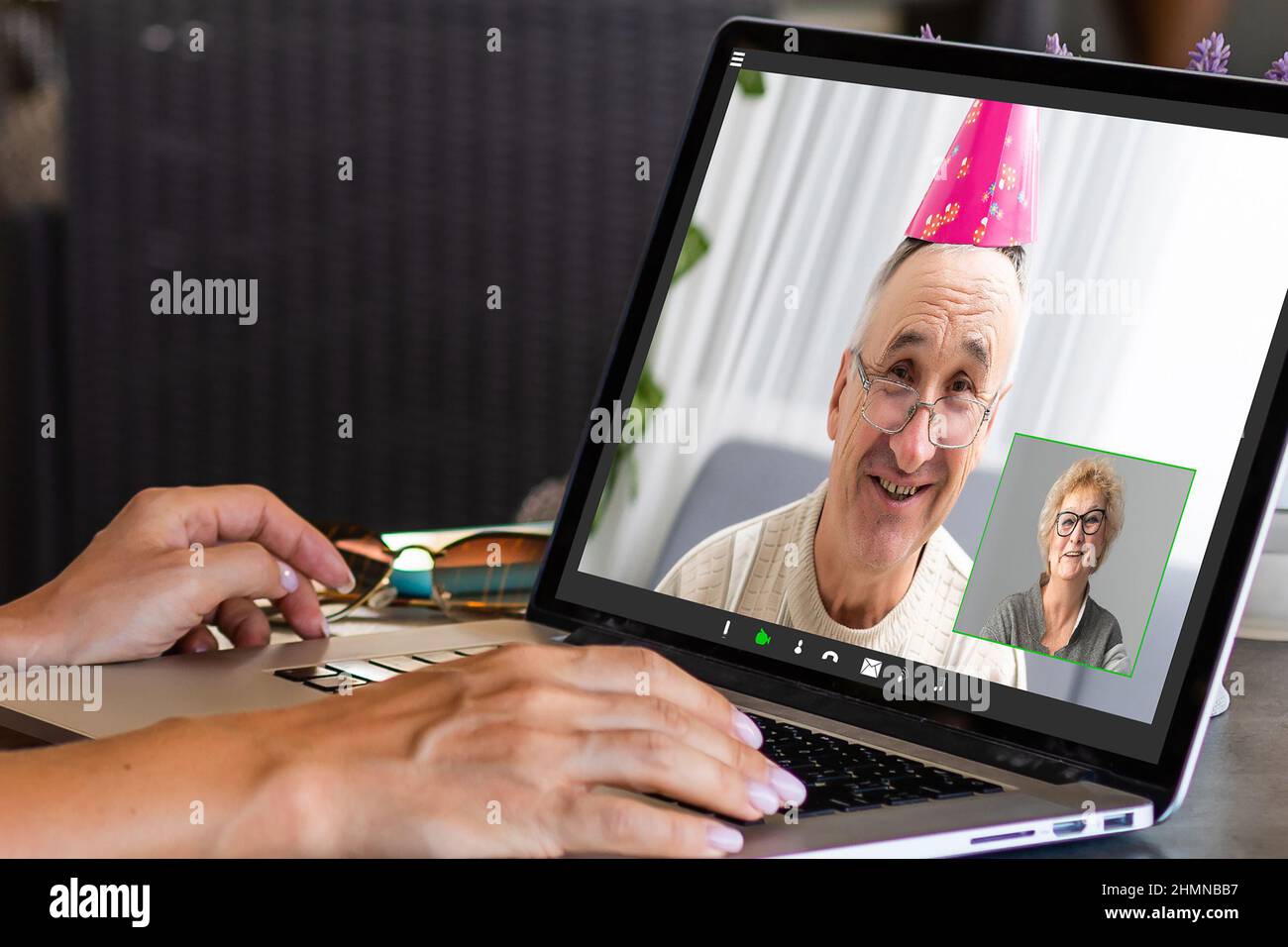 online conversation on laptop and virtual video conference meeting ...