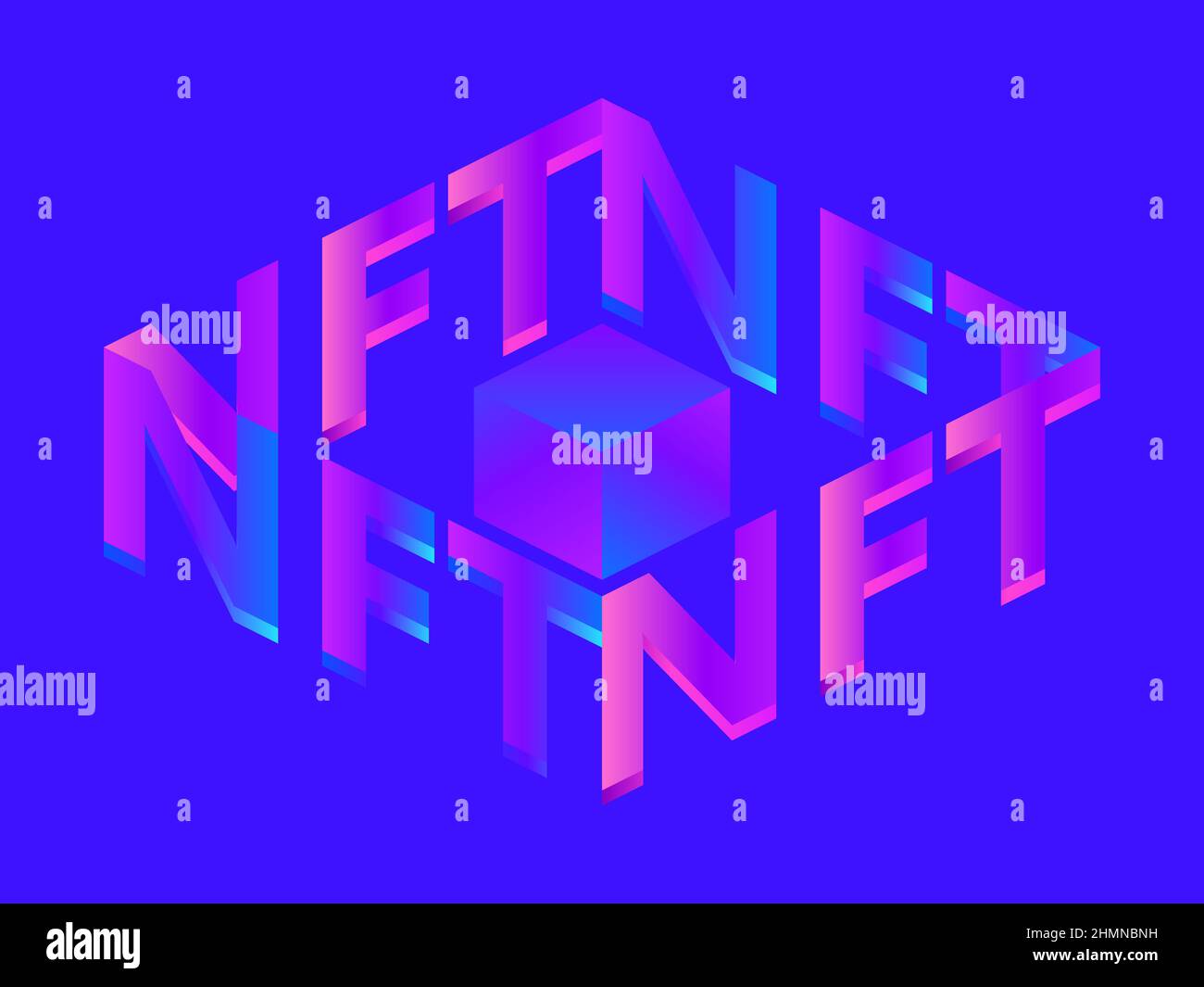 NFT token 3d isometric text. NFT non-fungible token. Digital art in ...