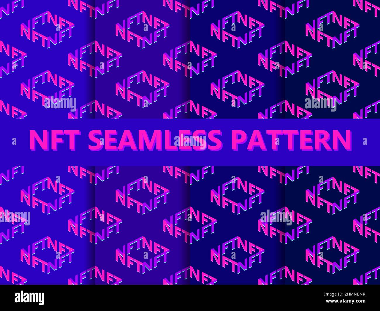 NFT token isometric text with cube set of seamless pattern. NFT non ...