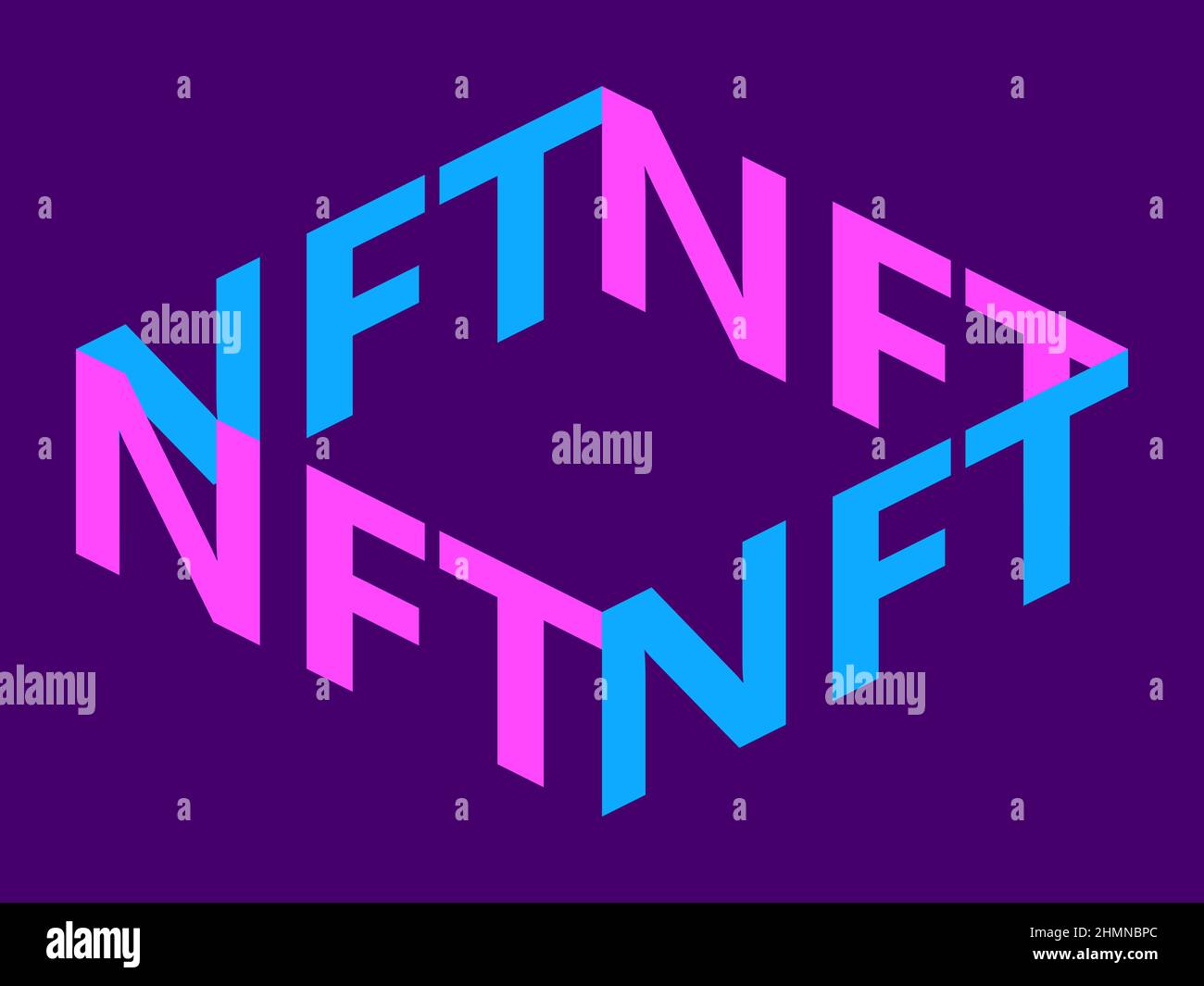 NFT token 3d isometric text. NFT non-fungible token. Digital art in ...