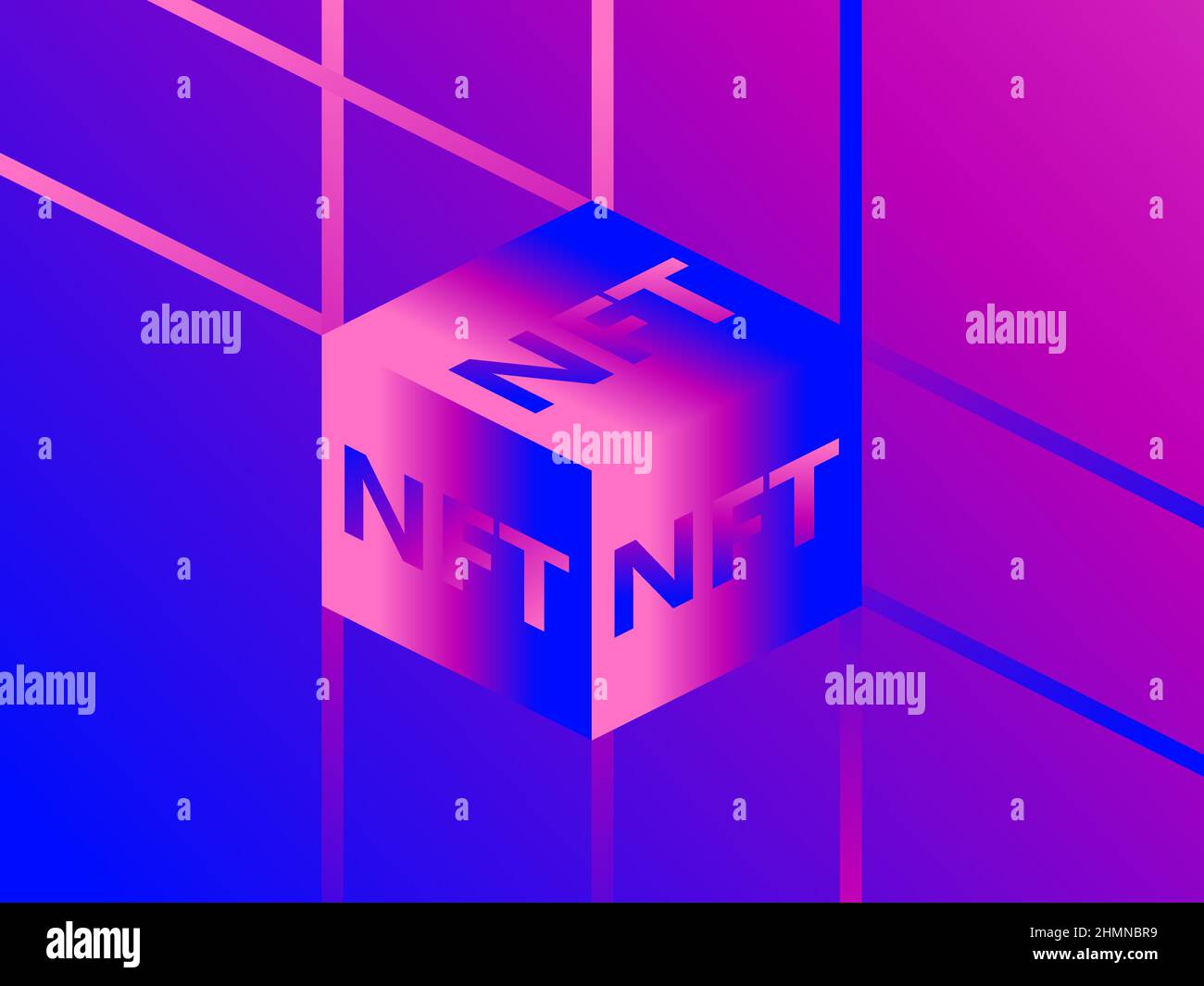 NFT token cube with blue and purple color gradient. Non-fungible NFT ...