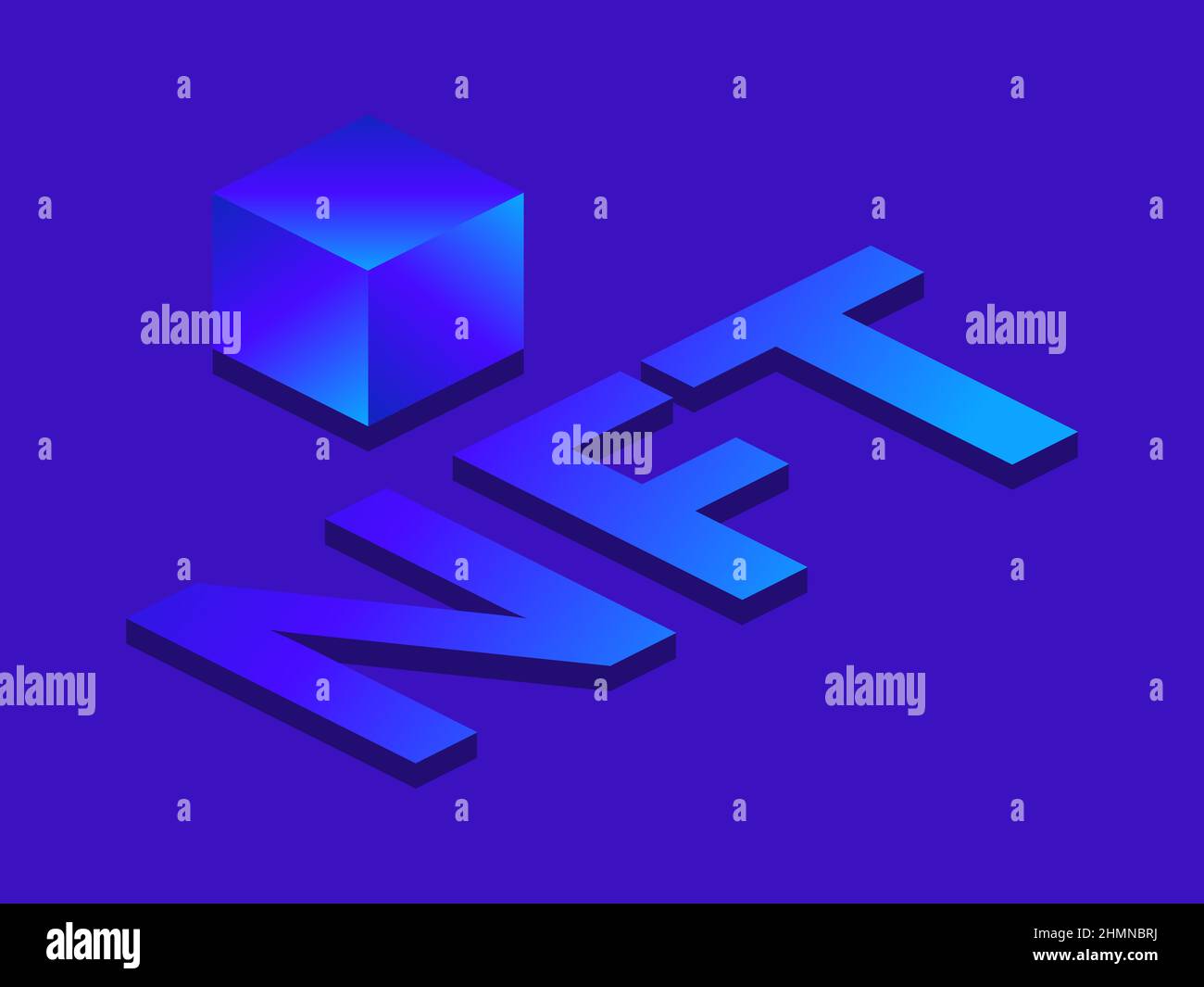 NFT text with cube gradient blue color. NFT non-fungible token. Digital ...