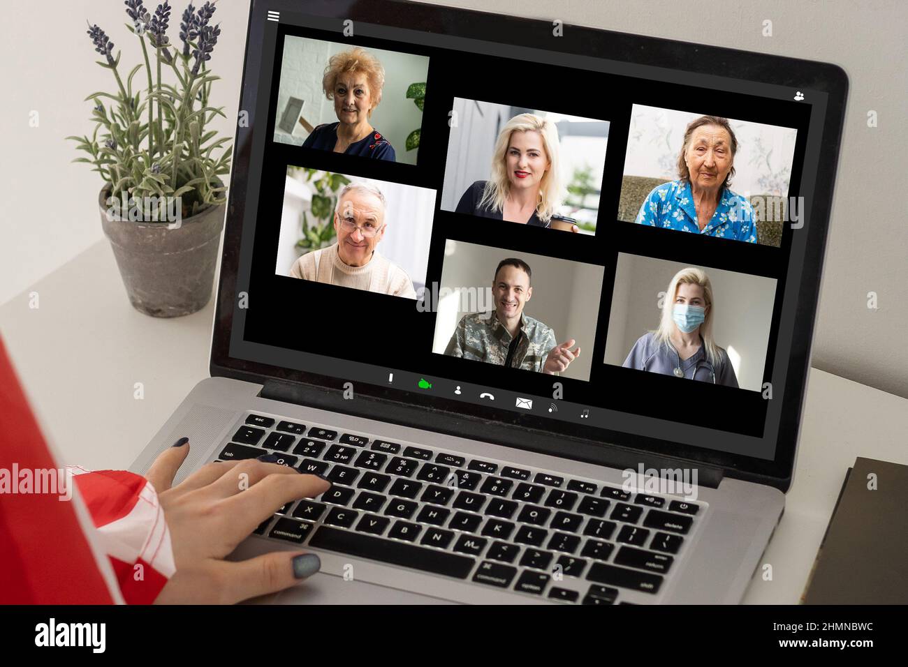 online conversation on laptop and virtual video conference meeting ...