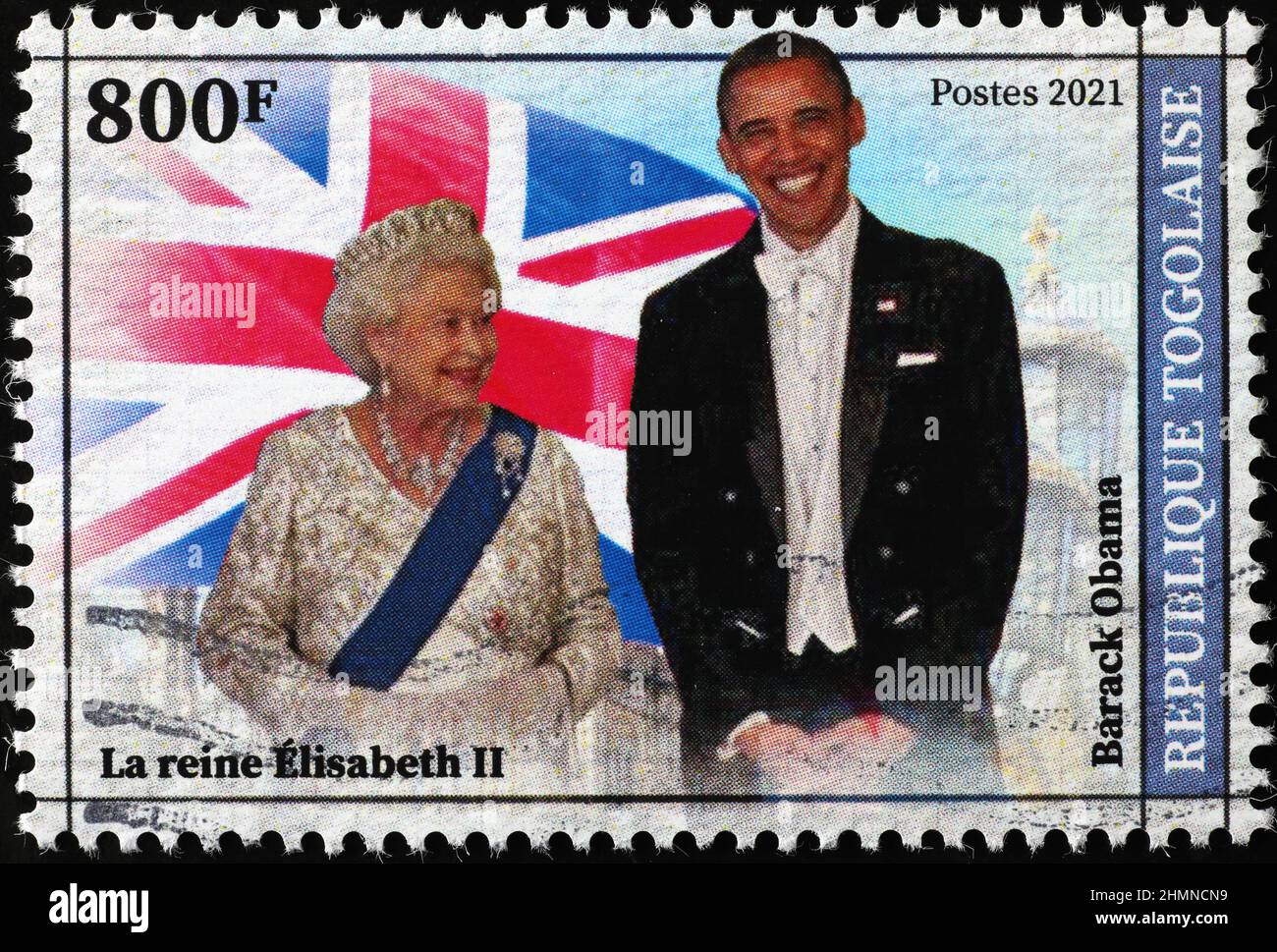 Barack Obama and Queen Elizabeth II on postage stamp Stock Photo - Alamy