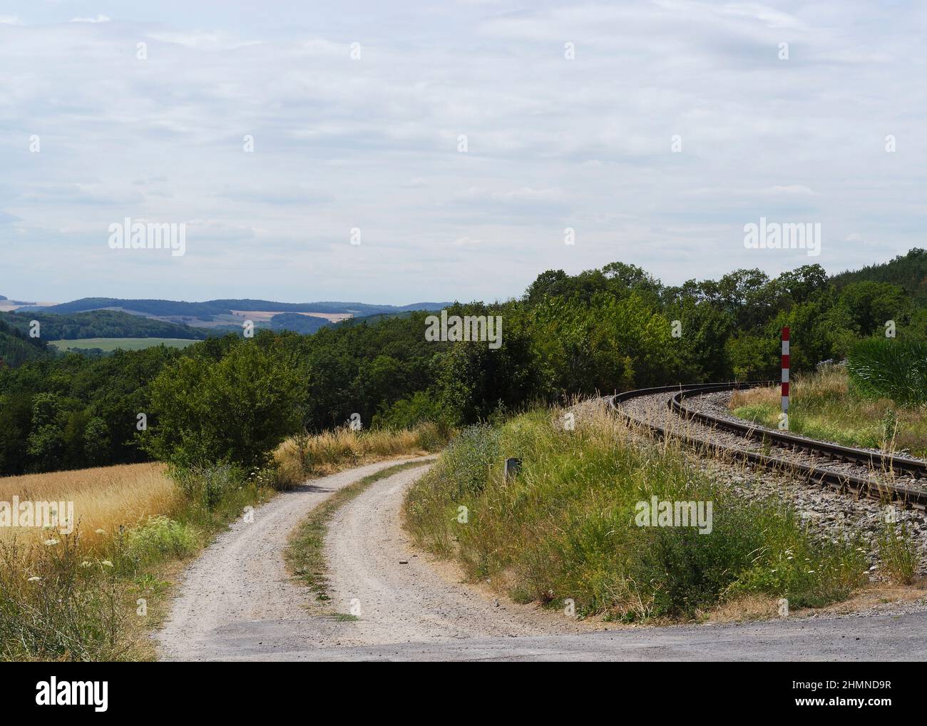 bend road and rail direction with a beautiful view Stock Photo - Alamy