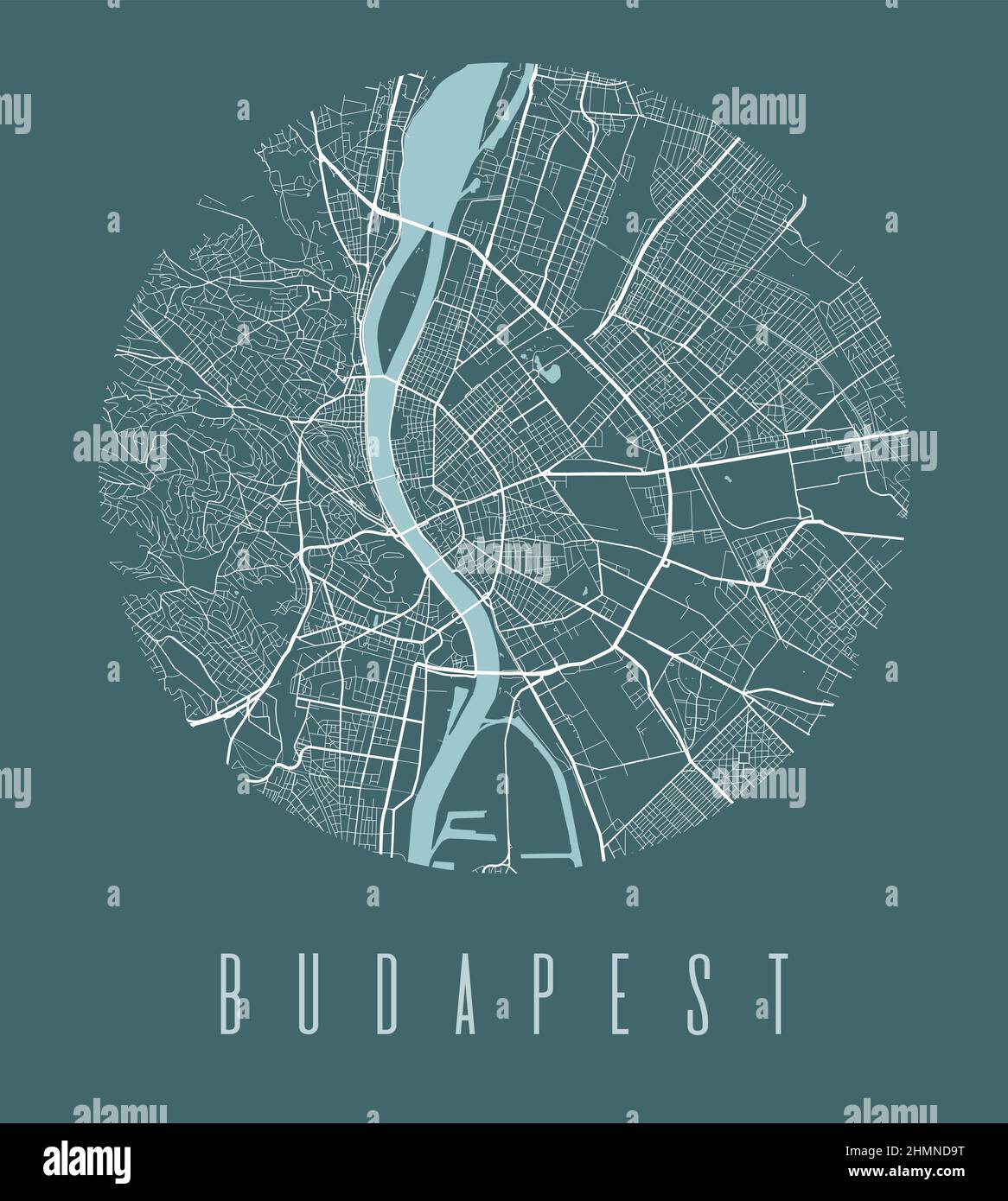 Budapest city map circle poster. Round circular road aerial view ...