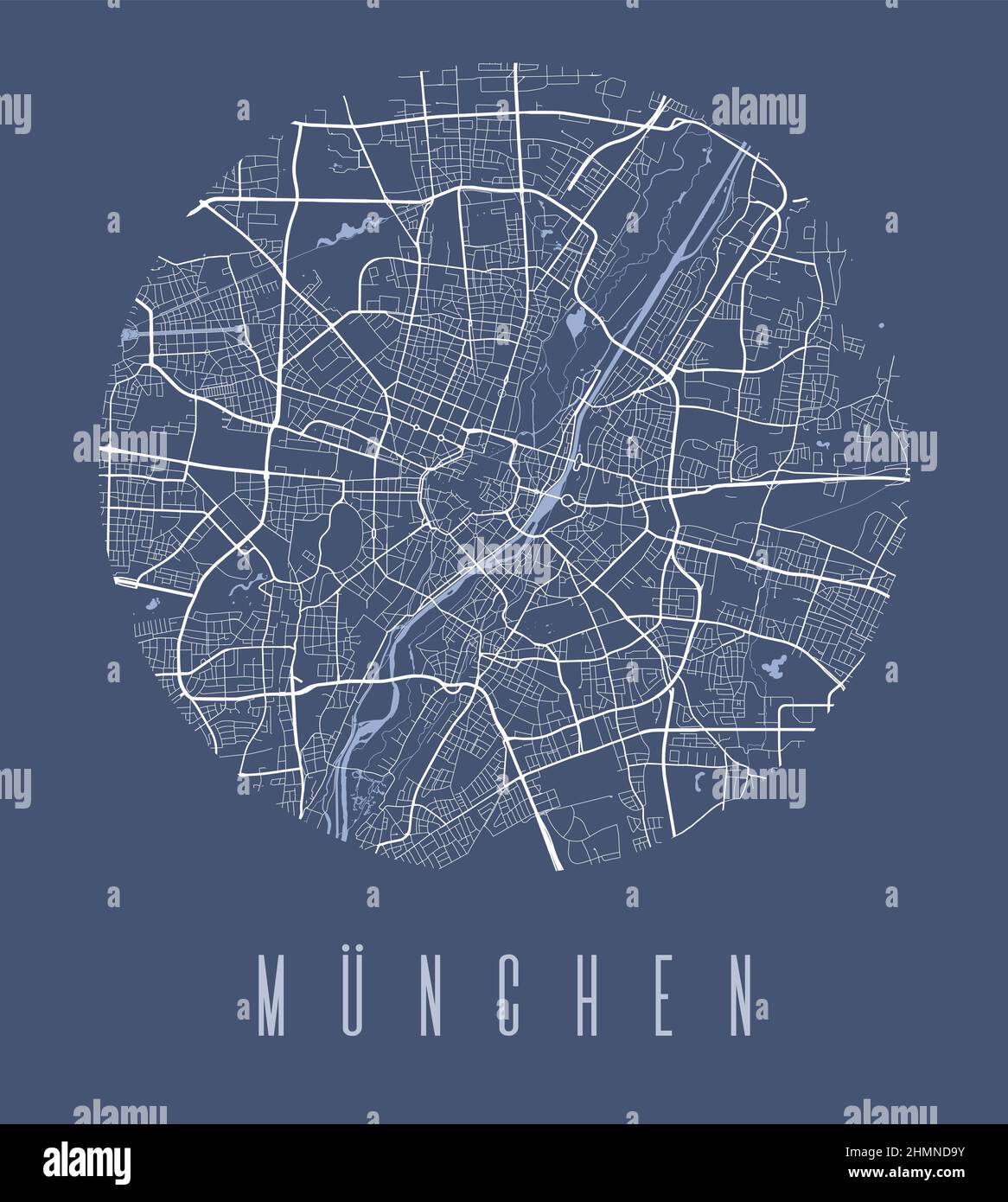 München city map circle poster. Round circular road aerial view, street map vector illustration ...